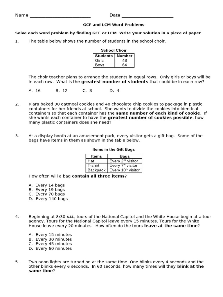 GCF - and - LCM - Word - Problems Edited | PDF