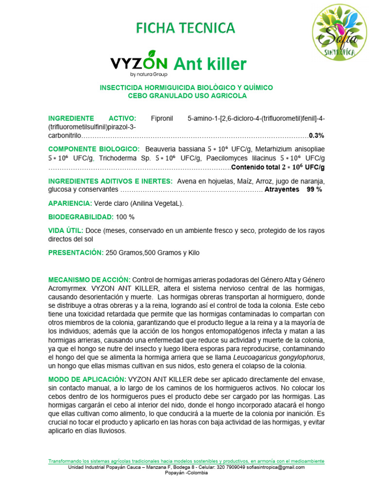 VYZON: Insecticida Biológico y Químico | PDF | Hormiga | Hongo