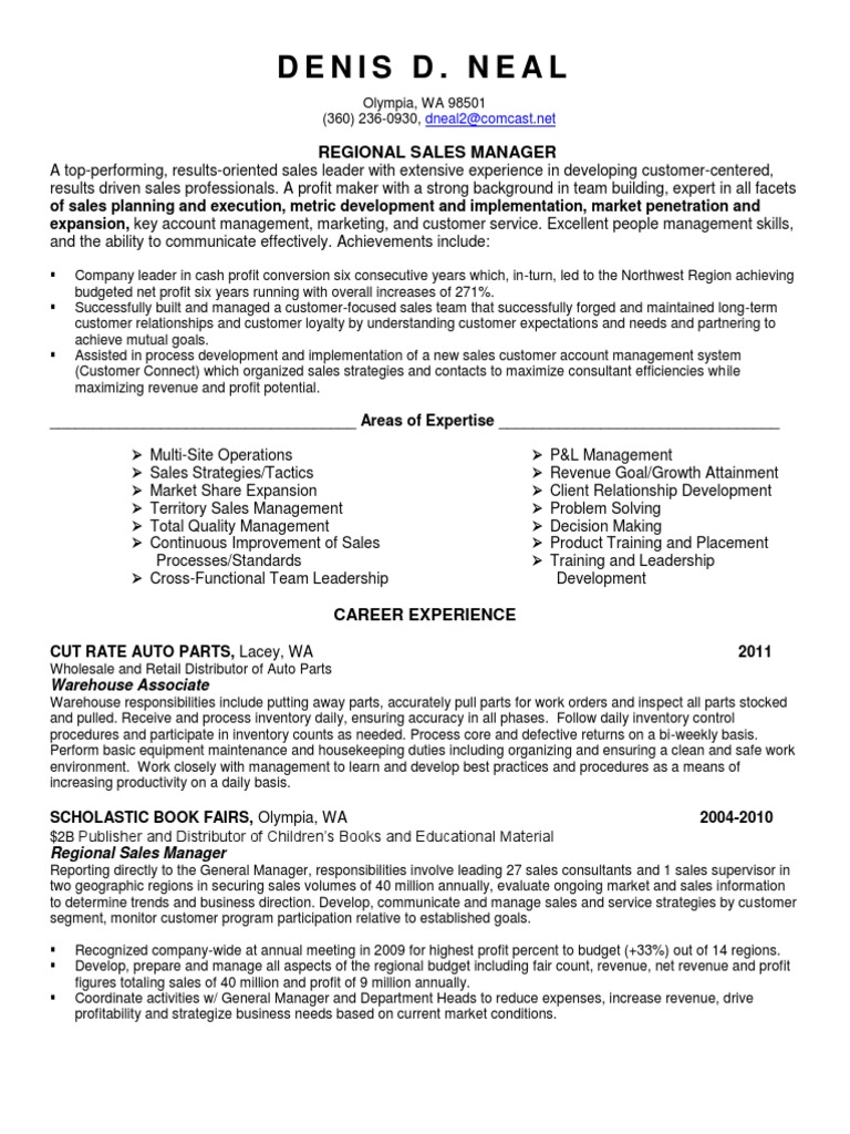 General Manager Sales Operations in Seattle WA Resume Denis Neal | PDF ...
