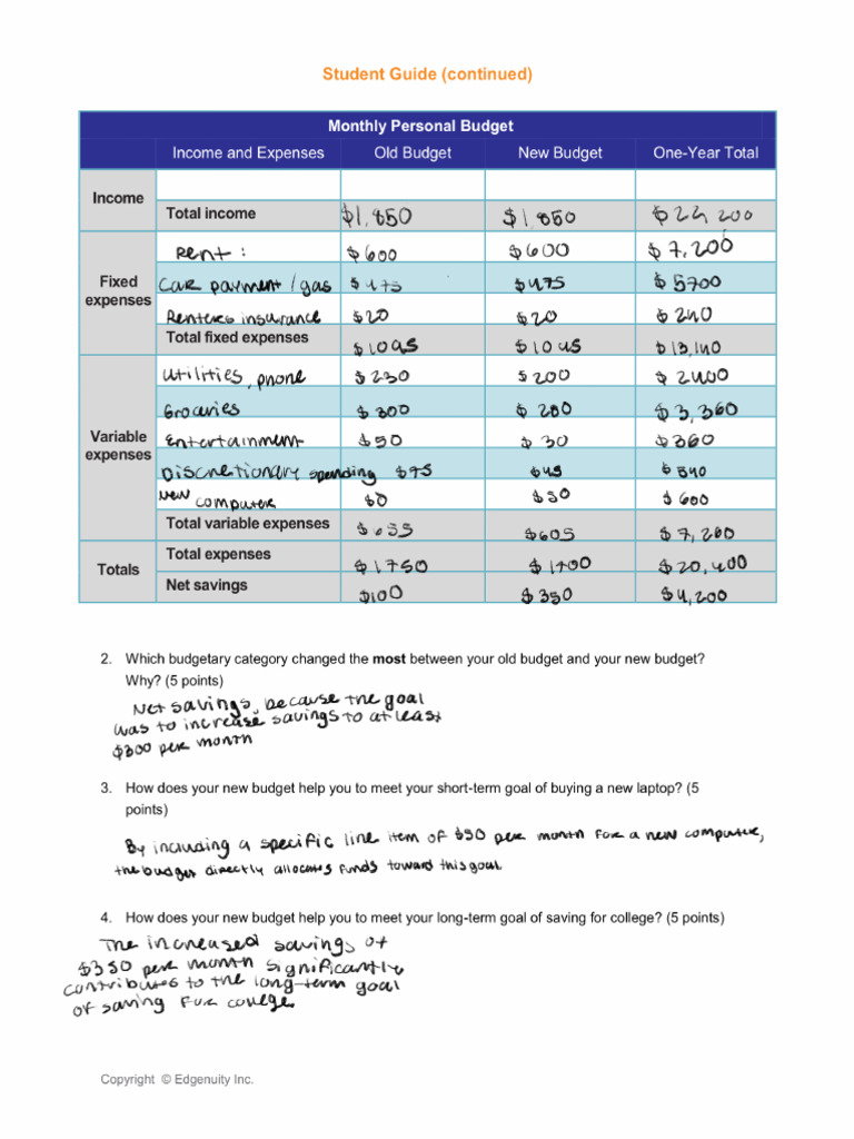 Creating A New Budget Student Assignment | PDF
