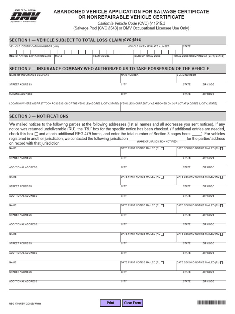 California Salvage Vehicle Application | PDF | License | Vehicles