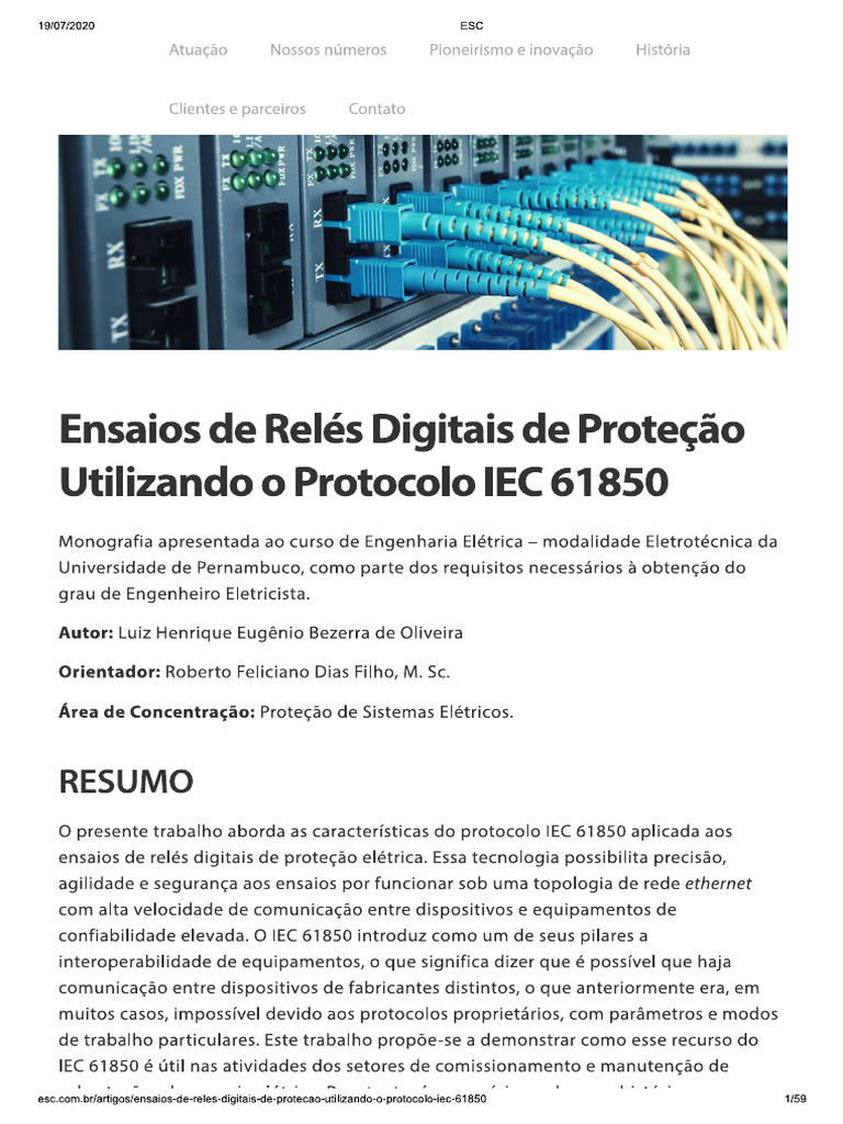Ensaios de Relés Digitais de Proteção Utilizando o Protocolo IEC 61850 ...