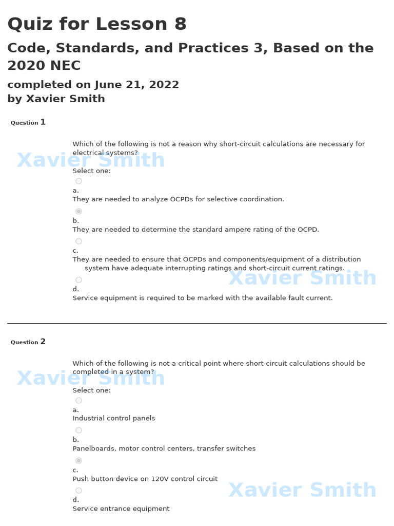 Code Standards and Practices 3 2020 Quiz For Lesson 8 Jun21 2022 | PDF | Electric Power ...