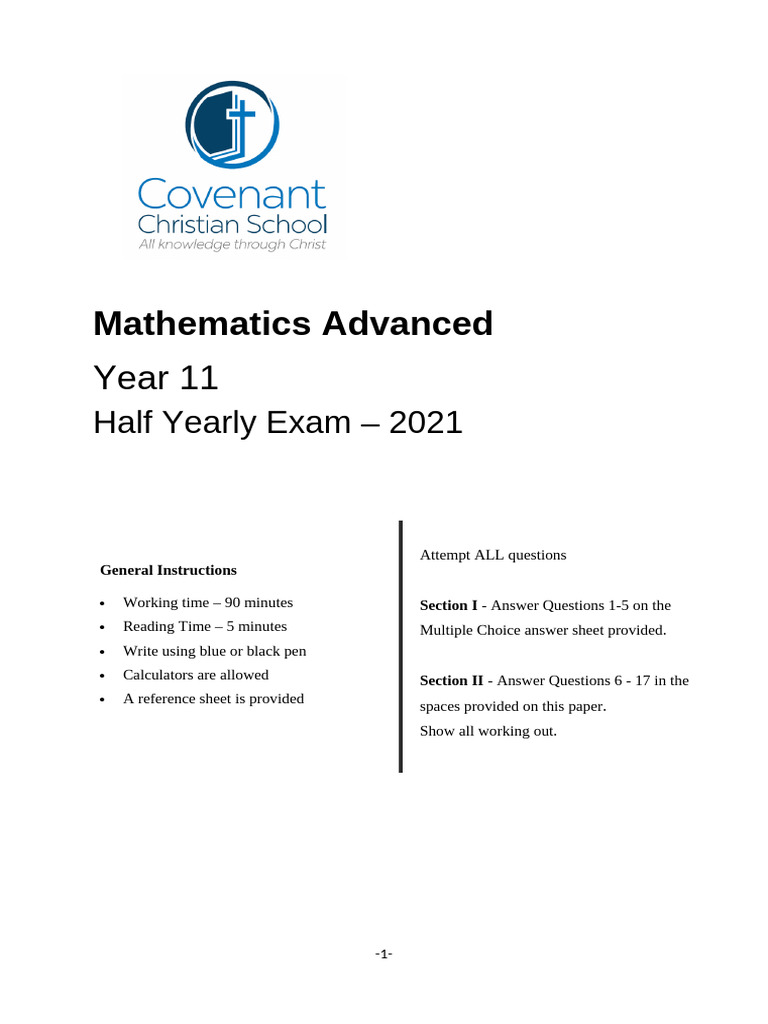 Y11 ADV HY Exam Final 2021 | PDF | Function (Mathematics) | Speed