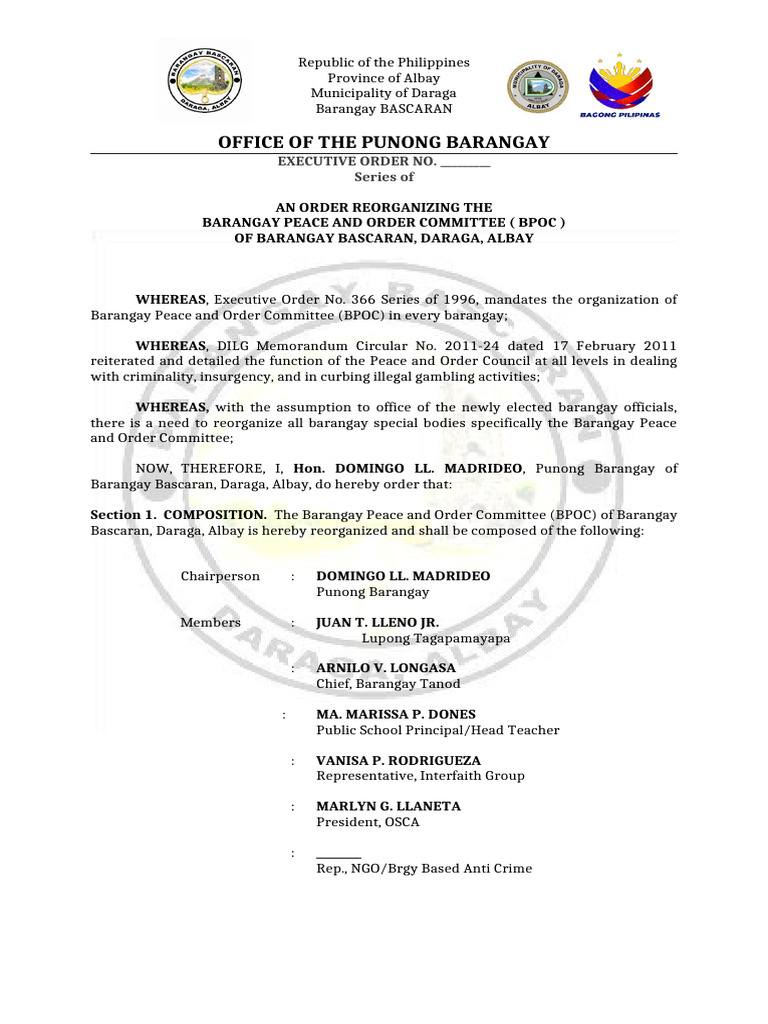 Barangay Peace and Order Council | PDF | Law Enforcement | Crime & Violence