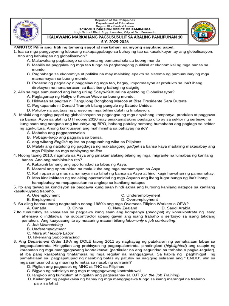 Ap10 2ndPT 2025 | PDF