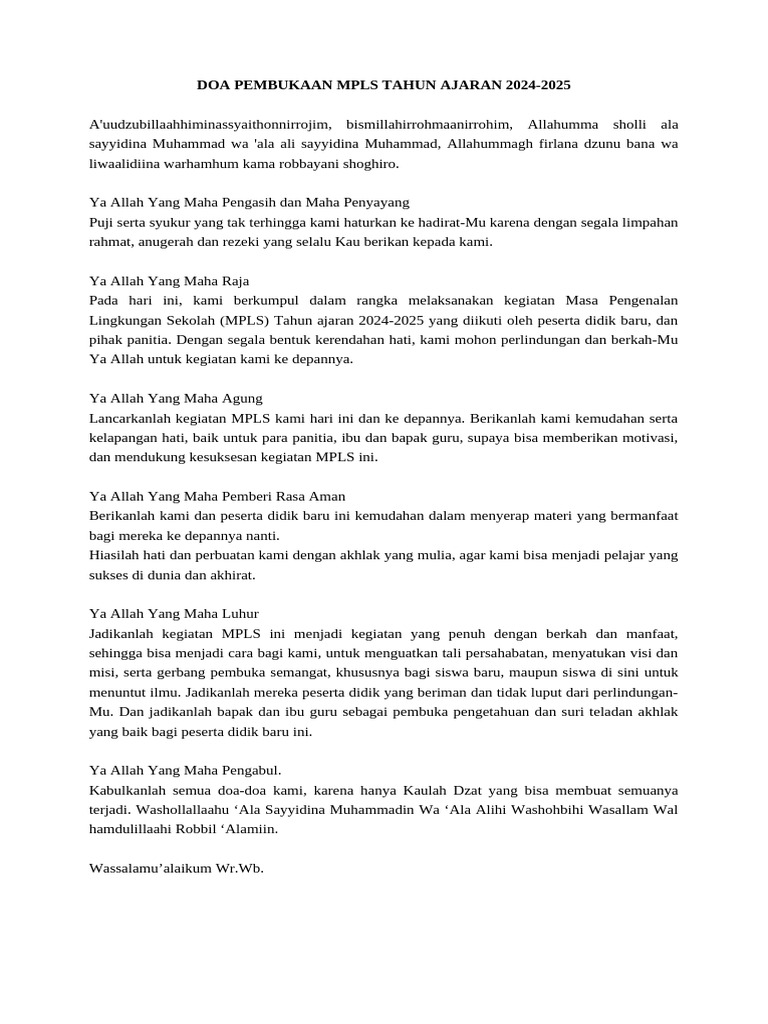 Doa Pembukaan MPLS 2024 | PDF
