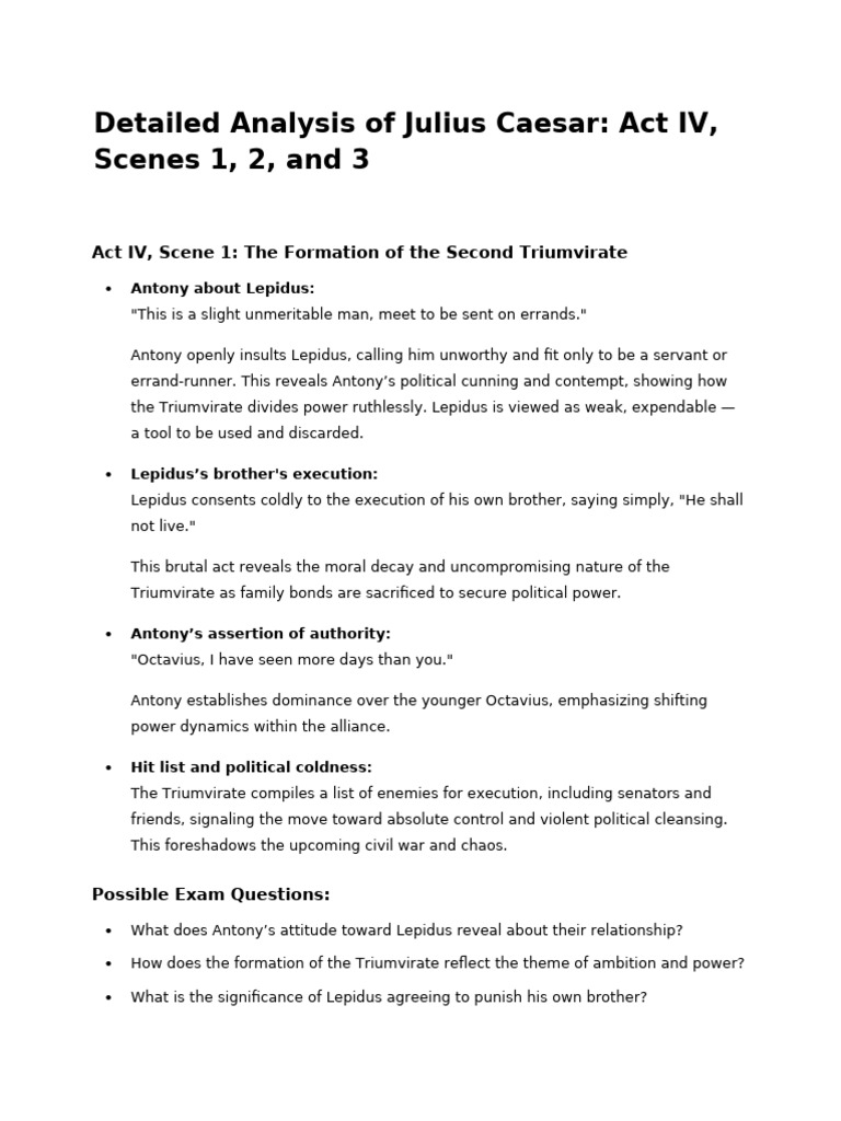 Julius Caesar Act IV: Power and Conflict | PDF | Mark Antony | Augustus