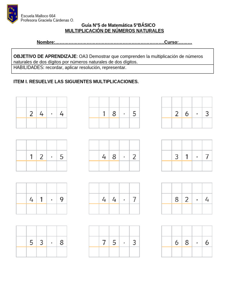Guía 5 Quinto Multiplicacion | PDF