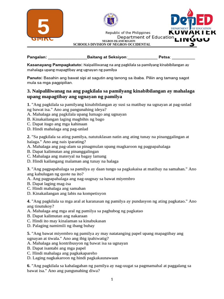 Elk - GMRC GRADE - 5 - WK3 | PDF