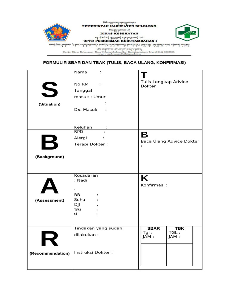 Formulir SBAR dan TBAK Medis | PDF