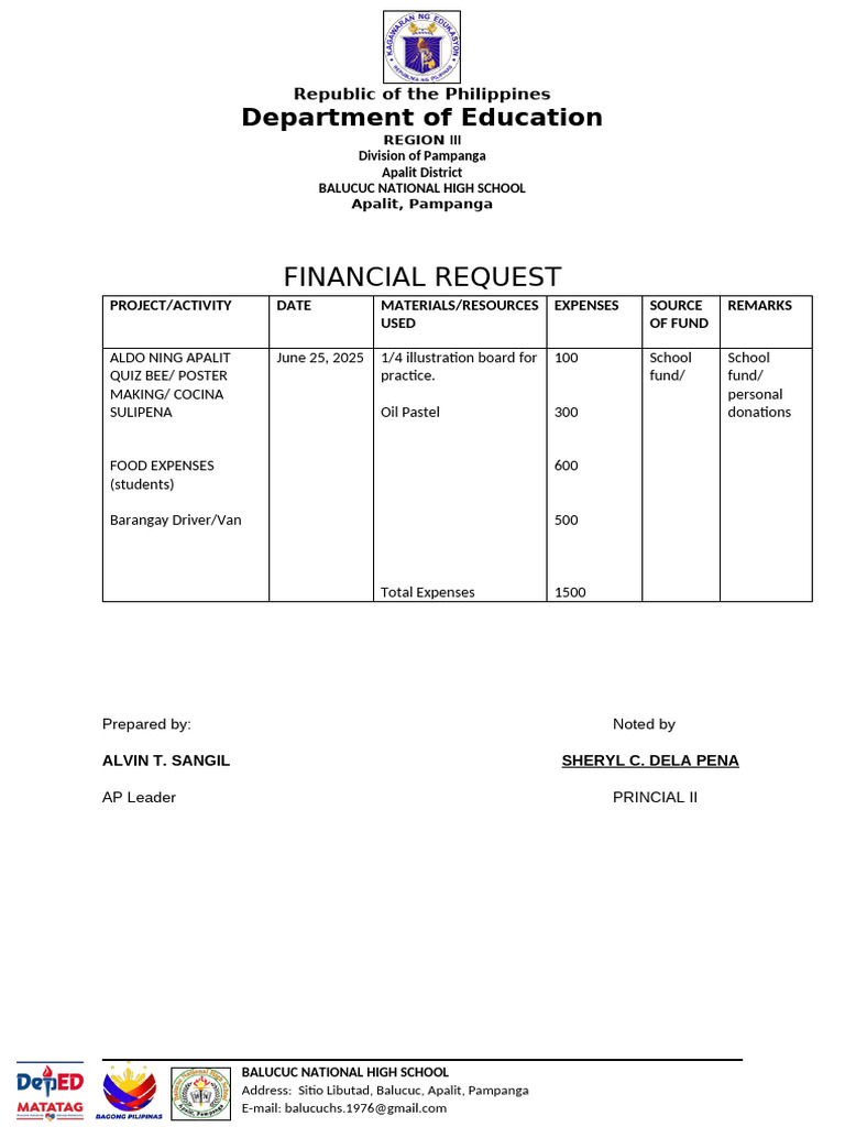 AP Financial Request Quizbee | PDF
