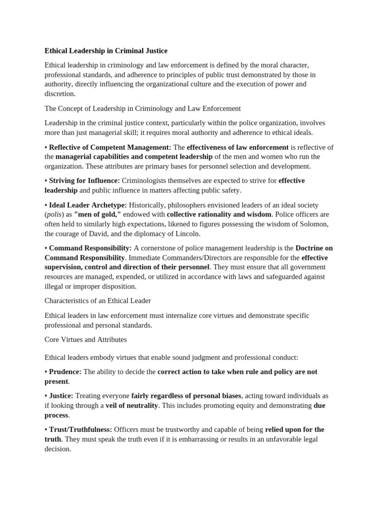 Week 11-Ethical Leadership in Criminal Justice | PDF | Leadership ...