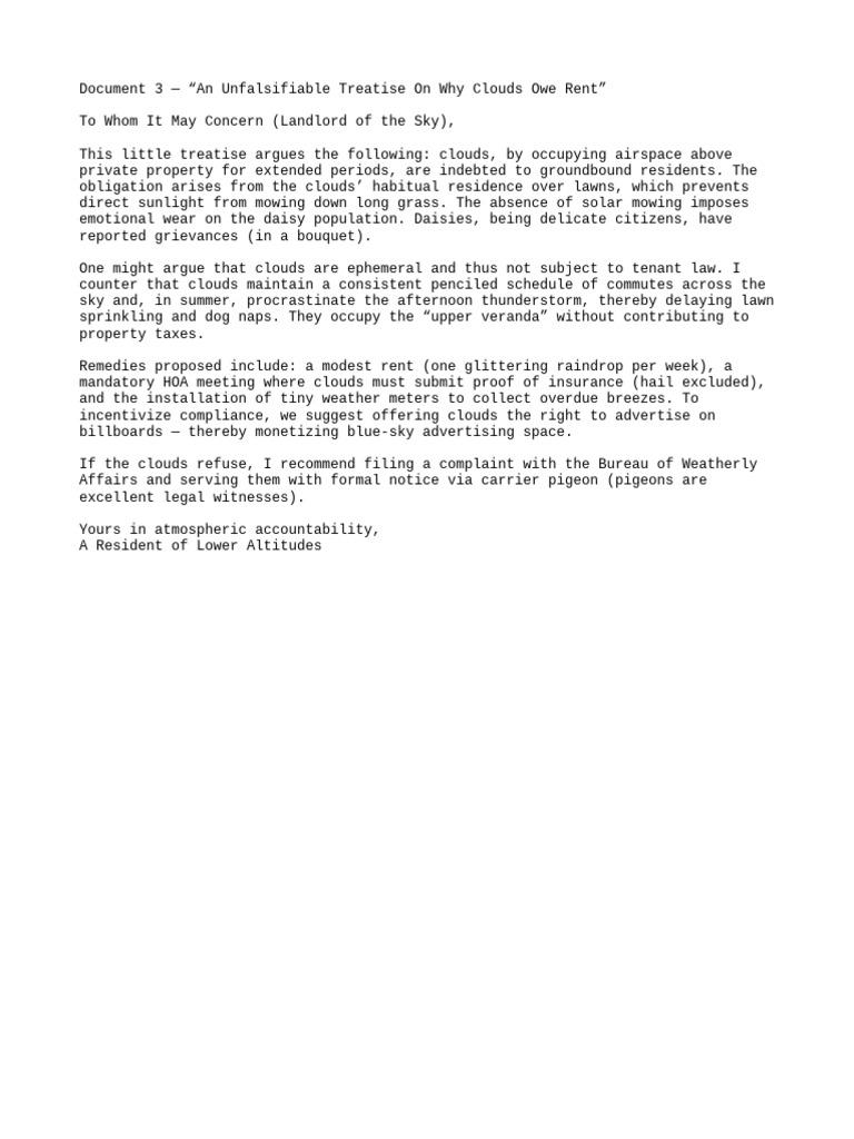 Clouds Owe Rent: A Humorous Treatise | PDF