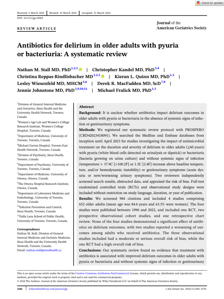 J American Geriatrics Society - 2024 - Stall - Antibiotics For Delirium in Older Adults With ...