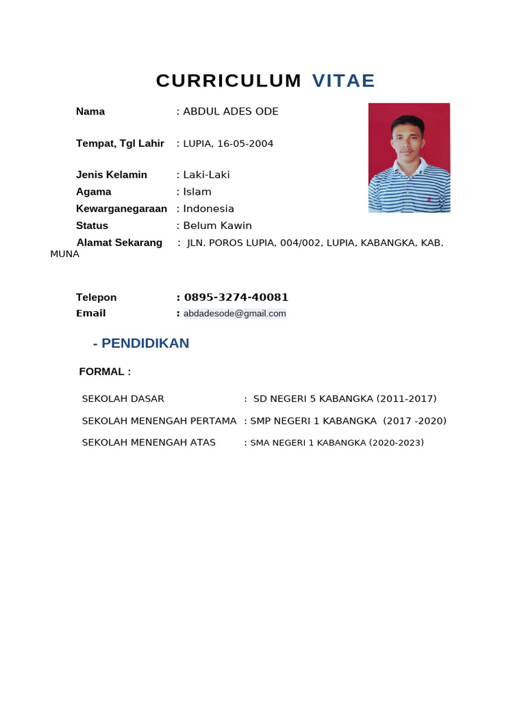 CV Abdul Ades Ode: Pendidikan dan Data Diri | PDF