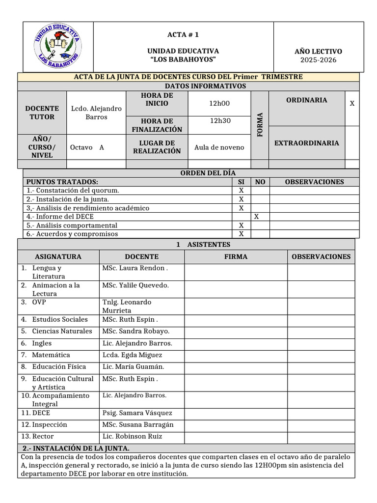 Formato Junta de Curso | PDF | Aprendizaje