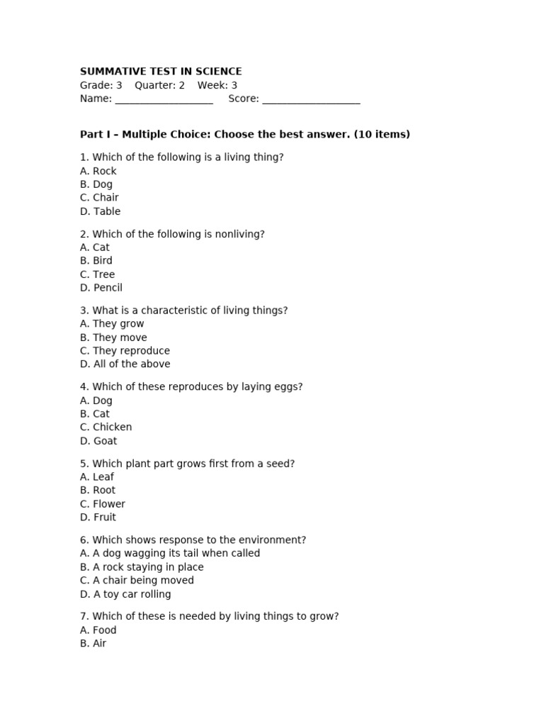 Grade 3 Science Summative Test | PDF | Plants | Seed