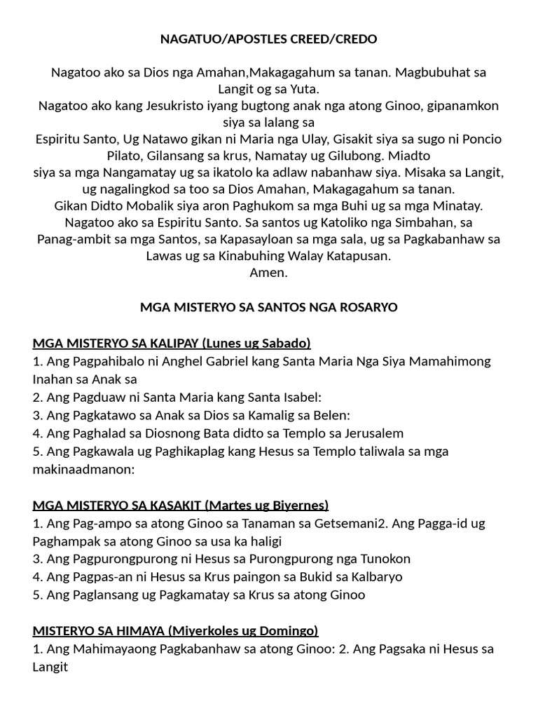 Giya Sa Santos Nga Rosaryo para Sa Kapilya | PDF