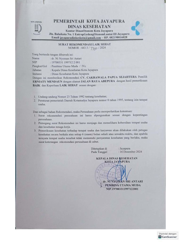 Surat Rekomendasi Laik Sehat | PDF