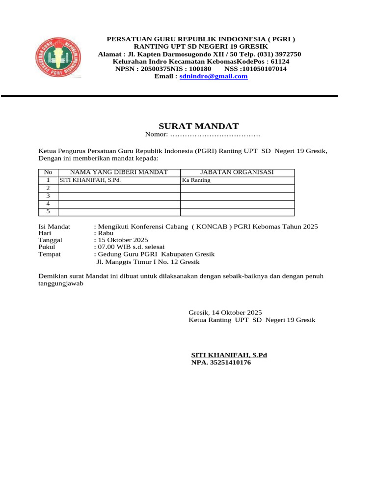 Surat Mandat Pgri | PDF