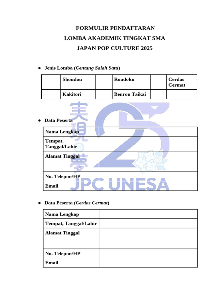 Pendaftaran Lomba Akademik SMA 2025 | PDF