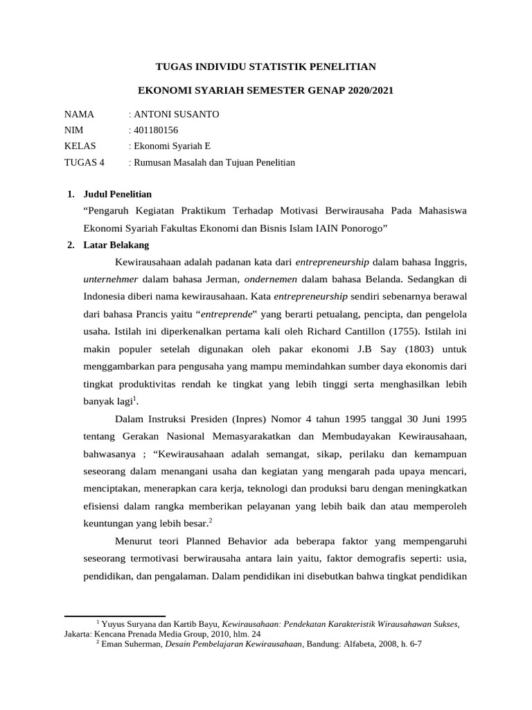 Format Tugas 4 Rumusan Masalah Dan Tujuan Penelitian | PDF