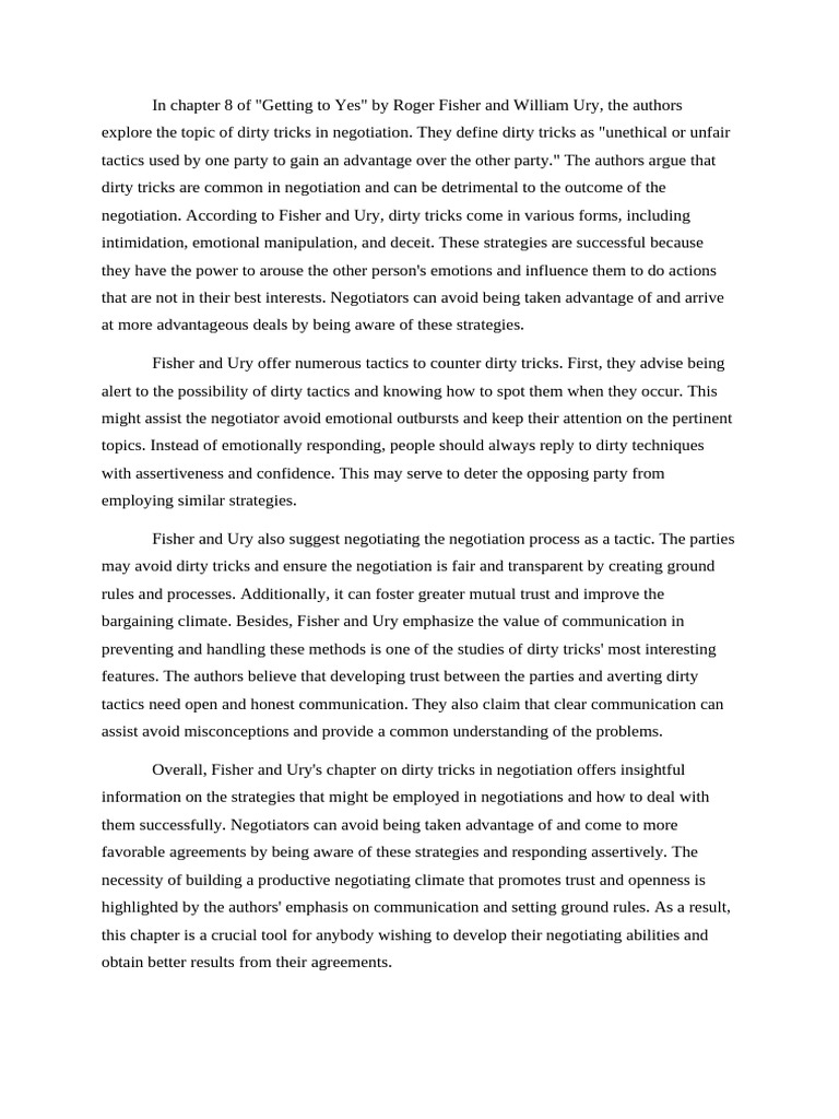 Response Essay - Getting to Yes | PDF | Negotiation | Behavioural Sciences