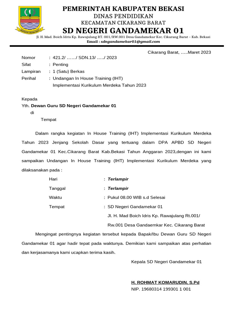 Surat Undangan Iht Tahun 2023 Dan Daftar Hadir | PDF