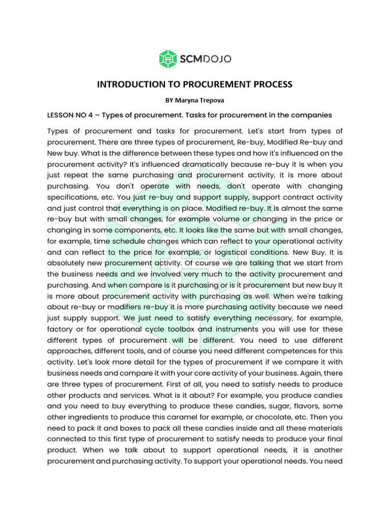 Lesson 4 Types of Procurement. Tasks For Procurement in The Companies 2 ...
