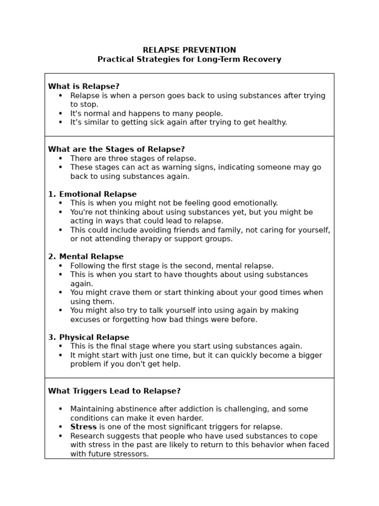 Relapse Prevention Strategies for Recovery | PDF | Relapse | Relaxation ...