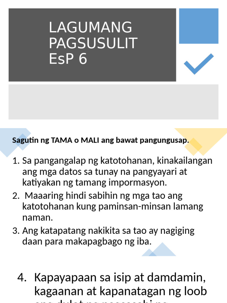 EsP 6 Summative Test 2 | PDF