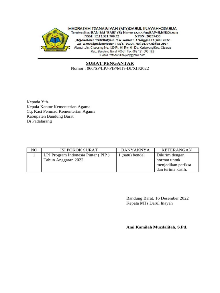 02 Contoh Surat Pengantar SPJ Pip 20161 | PDF