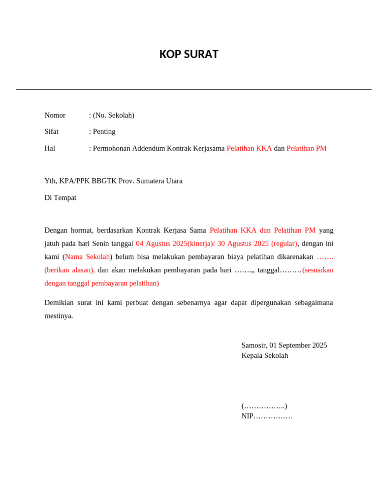Permohonan Addendum Kontrak Pelatihan | PDF