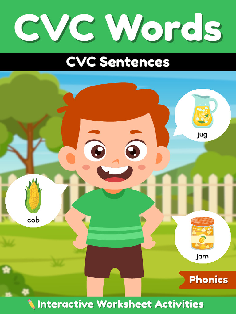 CVC Sentences Worksheet Activity in Green Semi Realistic Cartoon Style ...