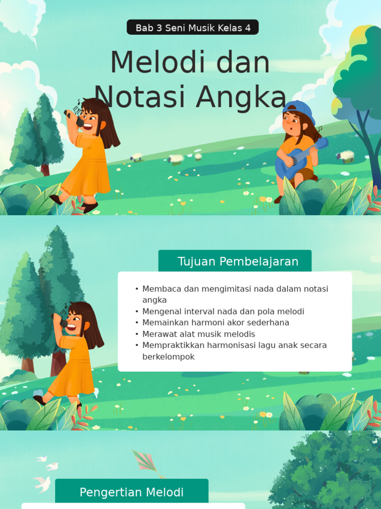 Melodi Dan Notasi Angka Presentasi Hijau Dan Biru Ilustratif Ceria | PDF