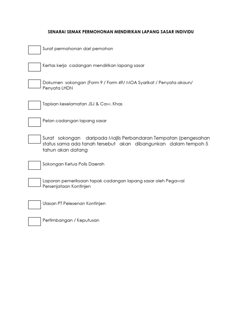 Senarai Semak Mendirikan Lapang Sasar | PDF