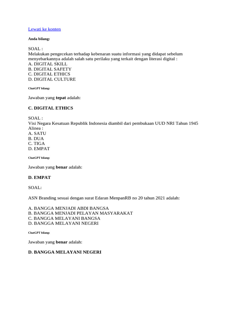 Soal Dan Jawaban Evaluasi Cpns Gol 2 | PDF