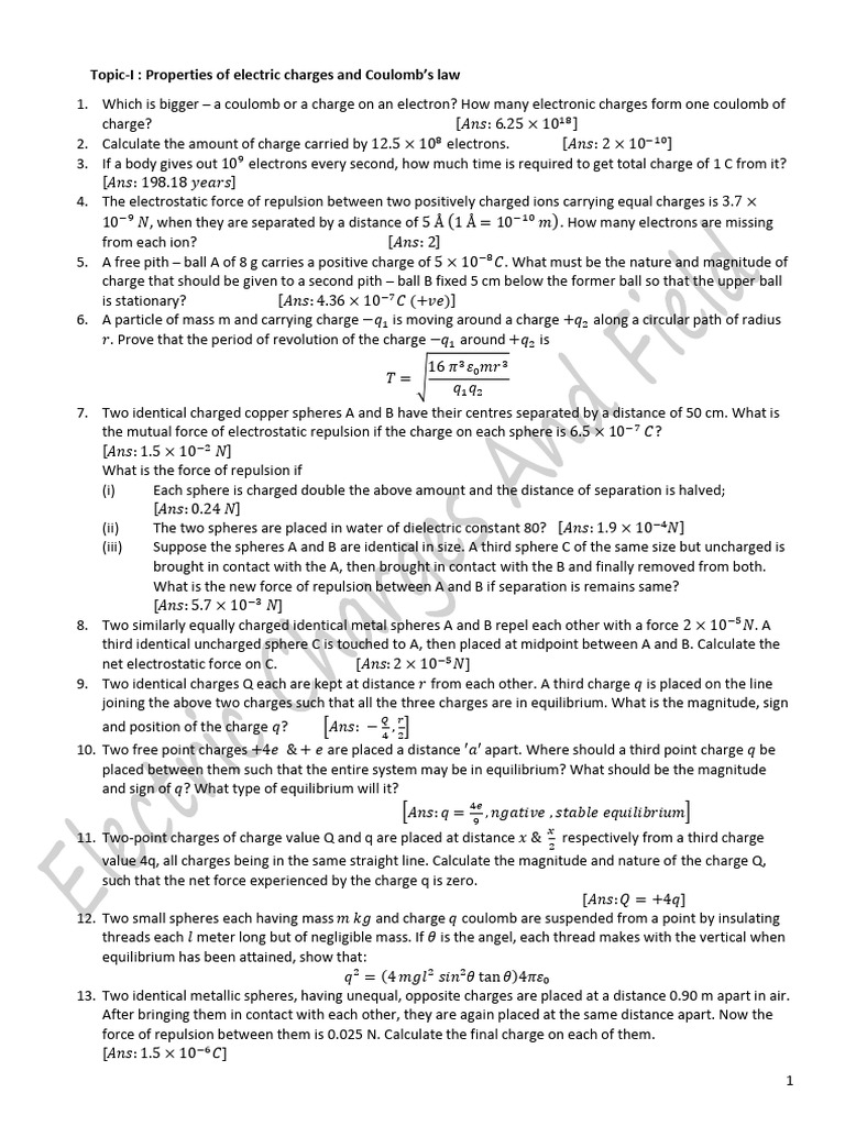 Electric Charge Properties & Calculations | PDF | Force | Electric Field