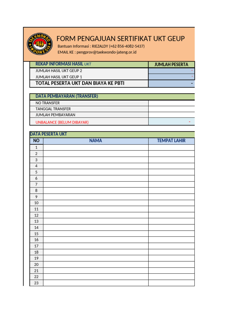 Form Peserta Geup 2 - DAN 4 | PDF