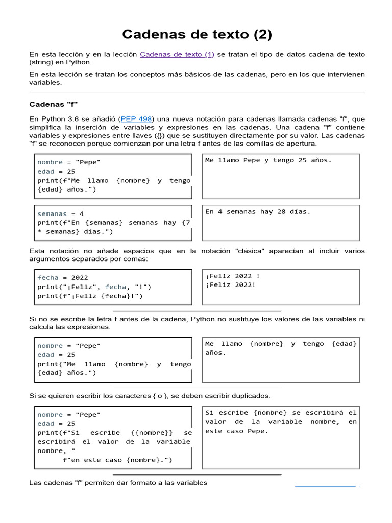 Cadenas "f" en Python: Formato de texto | PDF