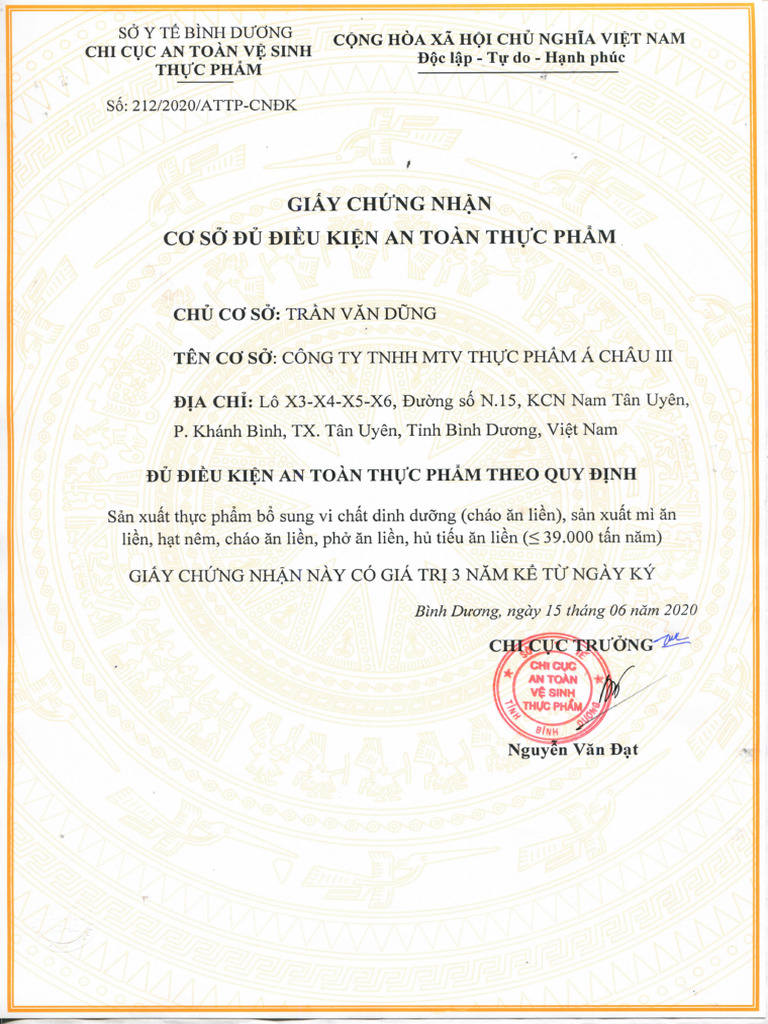 Giấy Cn Ddk Attp Nam Tân Uyên - 15.6.20 | PDF