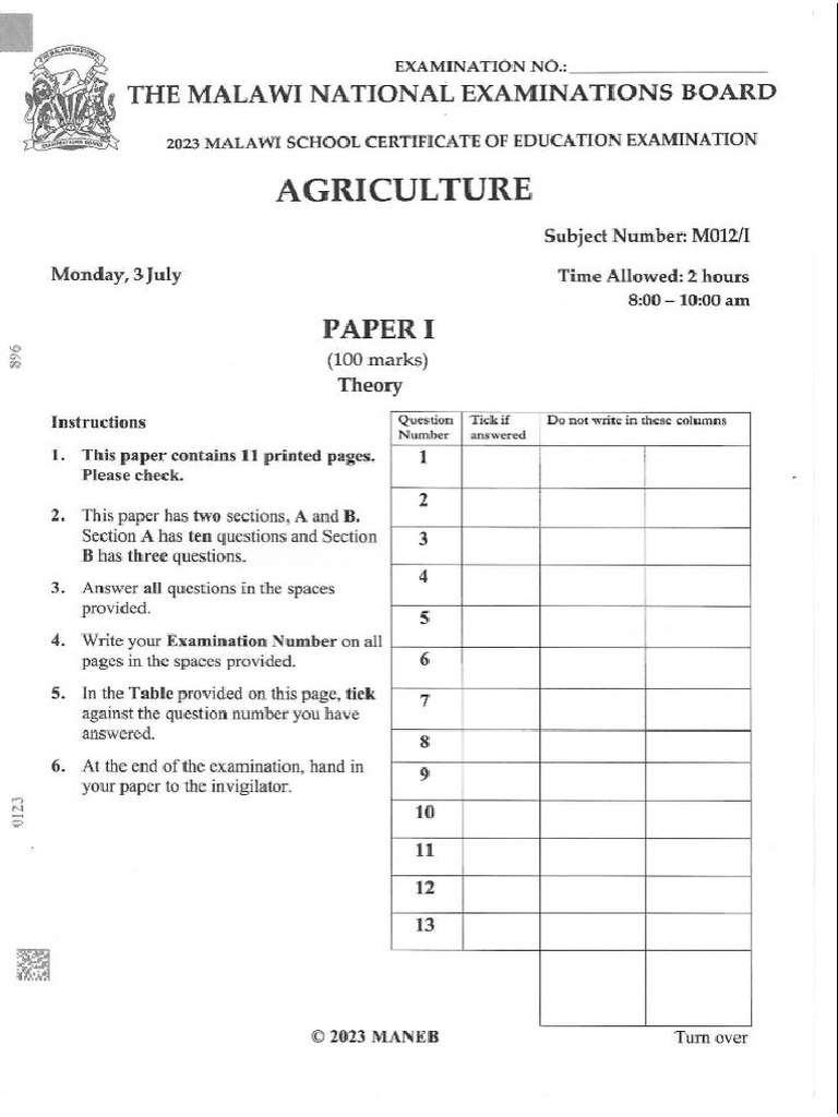 Agriculture Past Paper | PDF