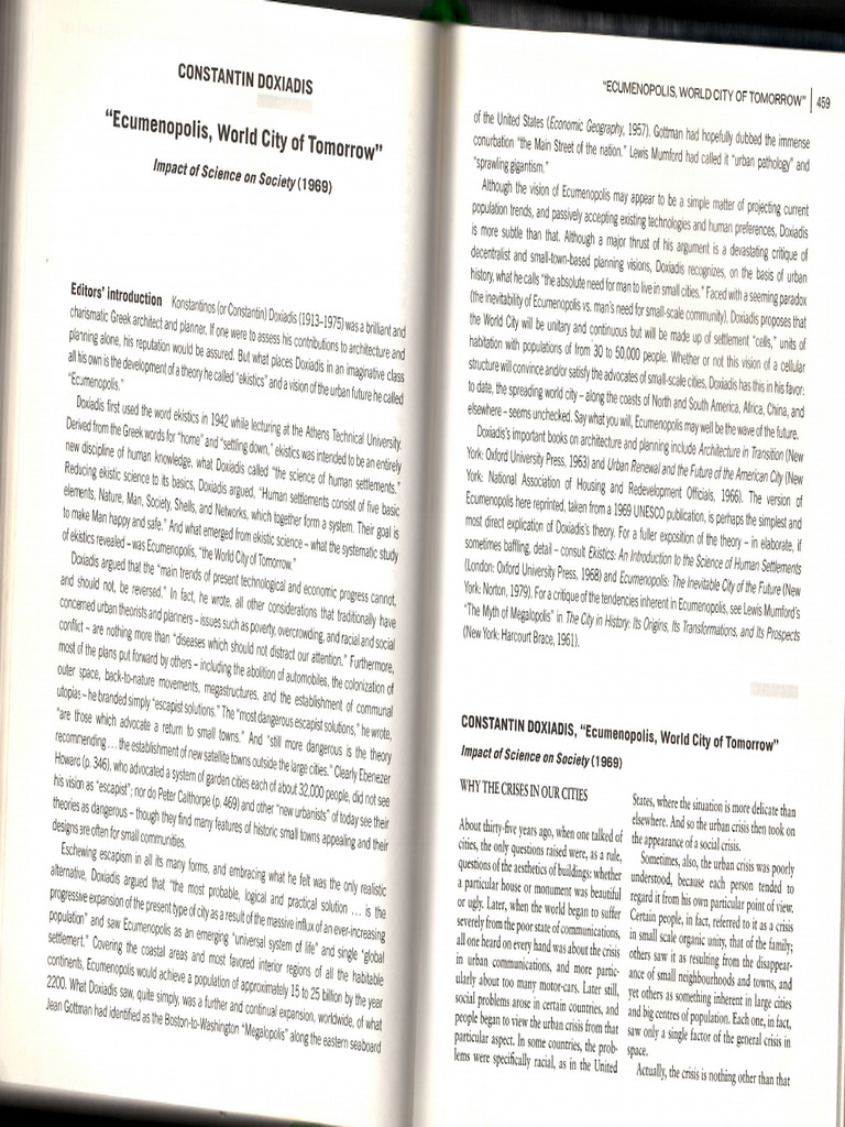 T9 - Ecumenopolis World City of Tomorrow - C Doxiadis - p458-.467 | PDF