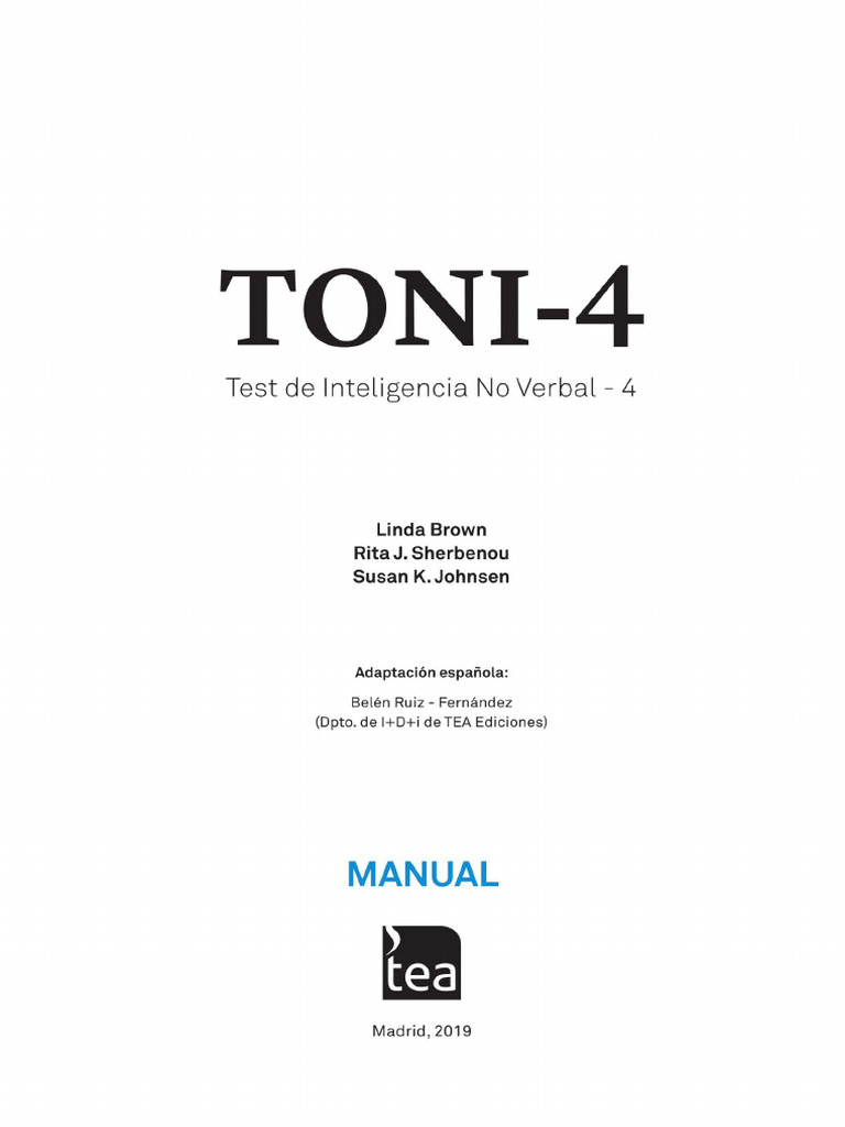 Test de Inteligencia No Verbal TONI-4 | PDF | Inteligencia | Aprendizaje