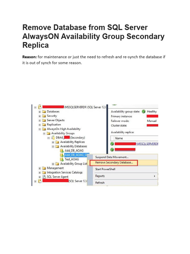 4.remove Database From AG Secondary Replica | PDF