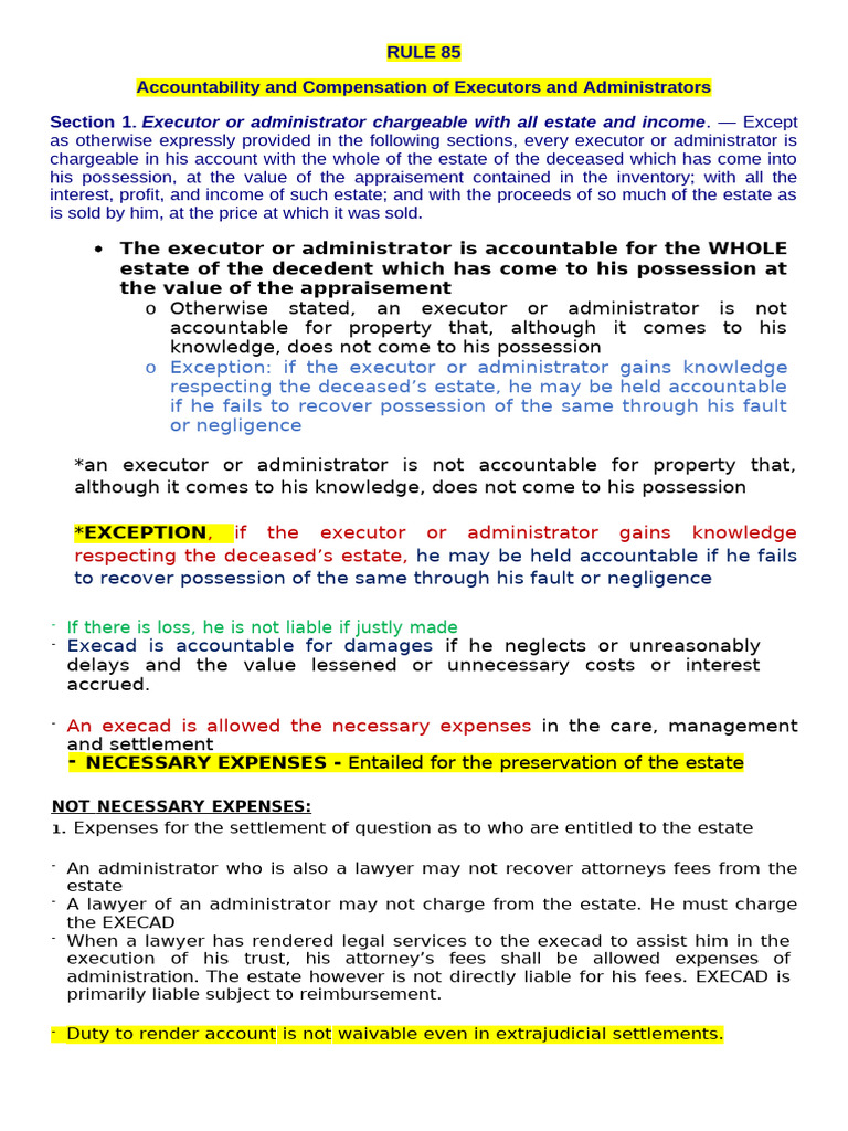 Executor Accountability Under Rule 85 | PDF | Common Law | Private Law