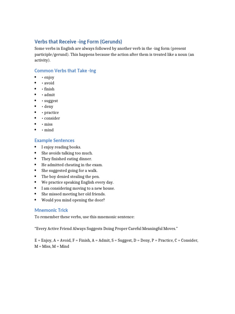 Common Verbs with -ing Forms | PDF