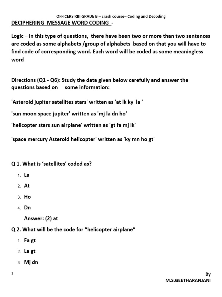 RBI Grade B Coding & Decoding Crash Course | PDF | Planets | Linguistics