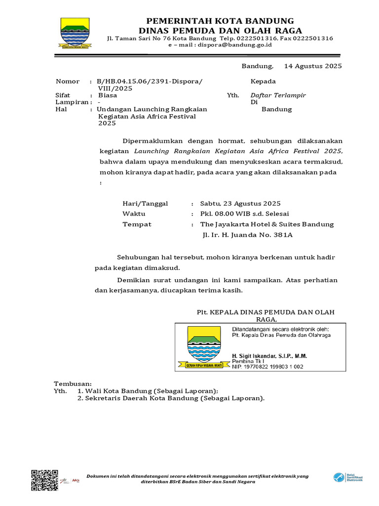 Undangan Asia Africa Festival 2025 Bandung | PDF